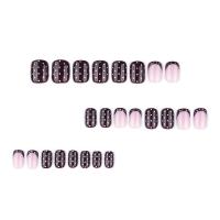China Square Pattern Press On Nails Medium Glossy Black Nails With Polka Dots for sale
