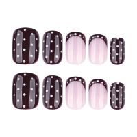 China Square Pattern Press On Nails Medium Glossy Black Nails With Polka Dots for sale
