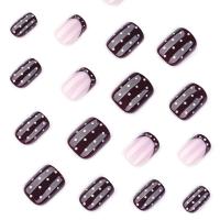 China Square Pattern Press On Nails Medium Glossy Black Nails With Polka Dots for sale