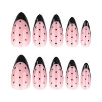 China Almond Pattern Press On Nails Black And Pink Polka Dot Nails French Tip for sale