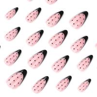 China Almond Pattern Press On Nails Black And Pink Polka Dot Nails French Tip for sale