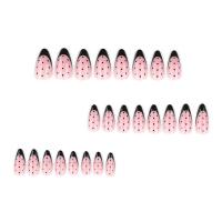 China Almond Pattern Press On Nails Black And Pink Polka Dot Nails French Tip for sale