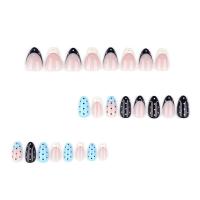 China French Tip Polka Dot Pattern Artifical Nails Long Almond Design for sale