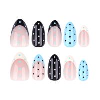 China French Tip Polka Dot Pattern Artifical Nails Long Almond Design for sale