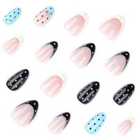 China French Tip Polka Dot Pattern Artifical Nails Long Almond Design for sale