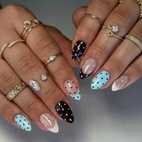 China French Tip Polka Dot Pattern Artifical Nails Long Almond Design for sale