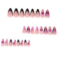 China Long Almond Flowers Design 3D Press On Nails French Tip Pink for sale
