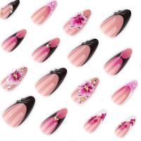China Long Almond Flowers Design 3D Press On Nails French Tip Pink for sale
