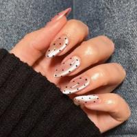 China MSDS Cat Eyes Fake Nails Polka Dot Glossy Almond Shape Long Nails for sale