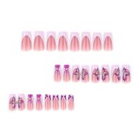 China Long Coffin Finish Flowers Design French Tip Fake Nails Glossy for sale