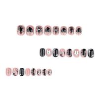 China Short Round Star Pattern Press On Nails With Pearl Rhinestone for sale