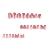 China Flashing Pink Cat Eye Fake Nails Short Round 3D Cat Eye Nails for sale