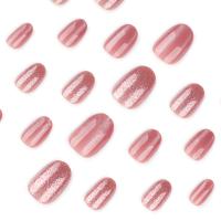 China Flashing Pink Cat Eye Fake Nails Short Round 3D Cat Eye Nails for sale