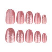 China Flashing Pink Cat Eye Fake Nails Short Round 3D Cat Eye Nails for sale