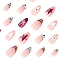 China Long Almond  3D Glossy Finish French Tip False Nails Satr Design for sale