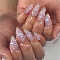 China Long Almond 3D Press On Nails Blush ABS Private Label Service for sale