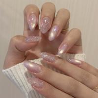 China Standard Cat Eye False Nails OEM Pink Almond Shape Nails FDA Approval for sale