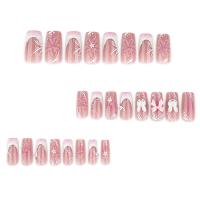 China Long Coffin French Tip 3D Press On Nails Pink Bows Rabbit Design for sale