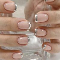 China Silver French Tip Press On Nails Short Square For Bulk Order for sale