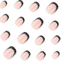 China Short Oval Finish Glossy French Tip Press On Nails White Polka Dot for sale