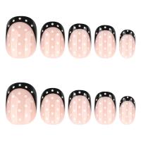 China Short Oval Finish Glossy French Tip Press On Nails White Polka Dot for sale