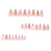 China Long Almond 3D Design French Tip False Nails Glossy Rhinestone for sale