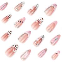 China Long Almond 3D Design French Tip False Nails Glossy Rhinestone for sale