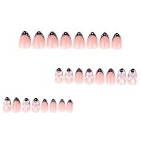 China MSDS 3D Press On Nails Glossy Polka Dot French Tip Nails Flowers Texture for sale