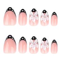 China MSDS 3D Press On Nails Glossy Polka Dot French Tip Nails Flowers Texture for sale