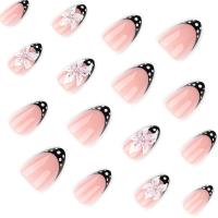 China MSDS 3D Press On Nails Glossy Polka Dot French Tip Nails Flowers Texture for sale