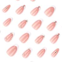 China Long Almond French Tip Fake Nails Gilded Rhinestone No Nail Salon Visit Needed for sale