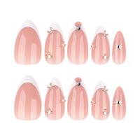 China Long Almond French Tip Fake Nails Gilded Rhinestone No Nail Salon Visit Needed for sale