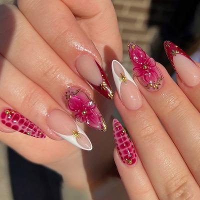 China Flowers Design Pattern False Nails Private Label Almond Press On Nails for sale