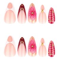 China Flowers Design Pattern False Nails Private Label Almond Press On Nails for sale