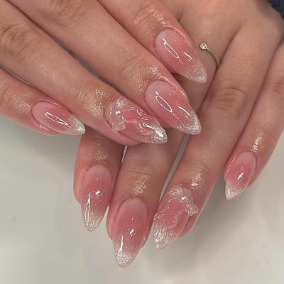 China 24 Pieces Ombre On Almond Nails Bow Ombre Press On Nails MSDS for sale