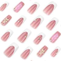 China Long Coffin 3D Press On Nails French Tip Design Easy To Apply for sale