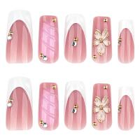 China Long Coffin 3D Press On Nails French Tip Design Easy To Apply for sale