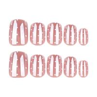 China Short Oval Pink Pattern Press On Nails Polka Dot Holographic Fake Nails for sale