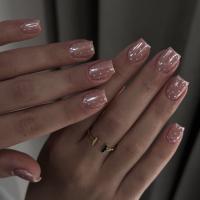 China Short Oval Pink Pattern Press On Nails Polka Dot Holographic Fake Nails for sale