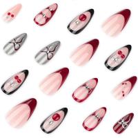 China Long Bow Almond Pattern Press On Nails Glossy Easy To Apply for sale