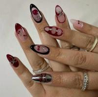 China Long Bow Almond Pattern Press On Nails Glossy Easy To Apply for sale