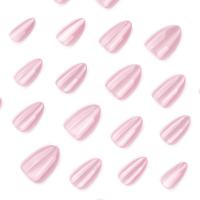 China Solid Color Holographic False Nails Pink Reusable Long Almond Nails for sale