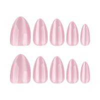 China Solid Color Holographic False Nails Pink Reusable Long Almond Nails for sale
