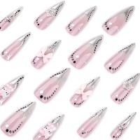 China Pink Hello Kitty Charm 3D Artificial Nails Star Rhinestone Silver Tip Nails for sale