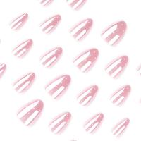 China Pink Holographic Press On Nails Medium Almond Polka Dot Nails FDA Approval for sale