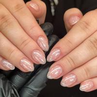 China Pink Holographic Press On Nails Medium Almond Polka Dot Nails FDA Approval for sale