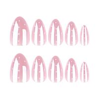 China Pink Holographic Press On Nails Medium Almond Polka Dot Nails FDA Approval for sale