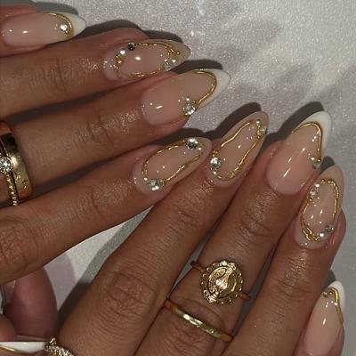 China Rhinestone 3D Press On Nails Private Label Long Almond Shaped Nails for sale