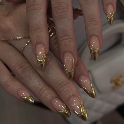 China Gilded Design 3D False Nails Private Label FDA Almond Long Nails for sale