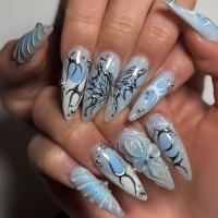China Blush Design 3D Press On Nails FDA Almond Ombre Nails Long Luxury for sale